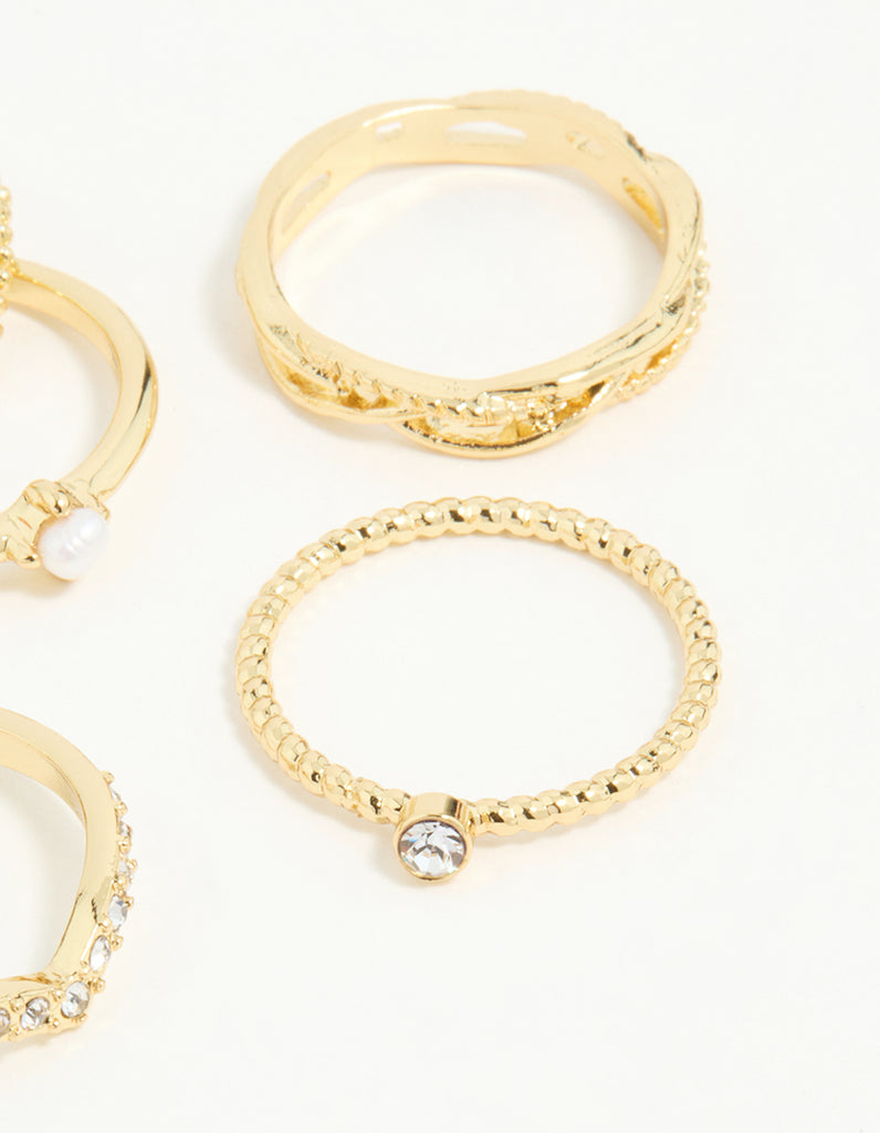 Gold Plated Twist & Dip Rings 6-Pack - Lovisa