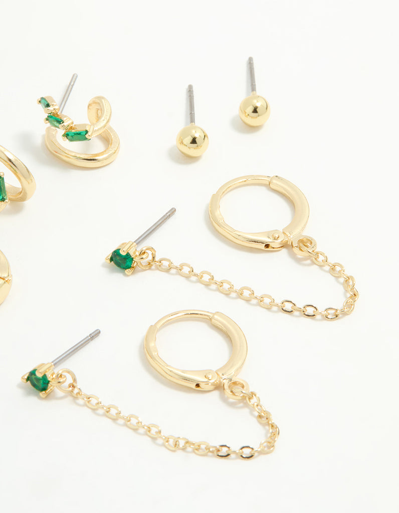 Gold Plated Green Cubic Zirconia Stacker Earrings 5-Pack - Lovisa