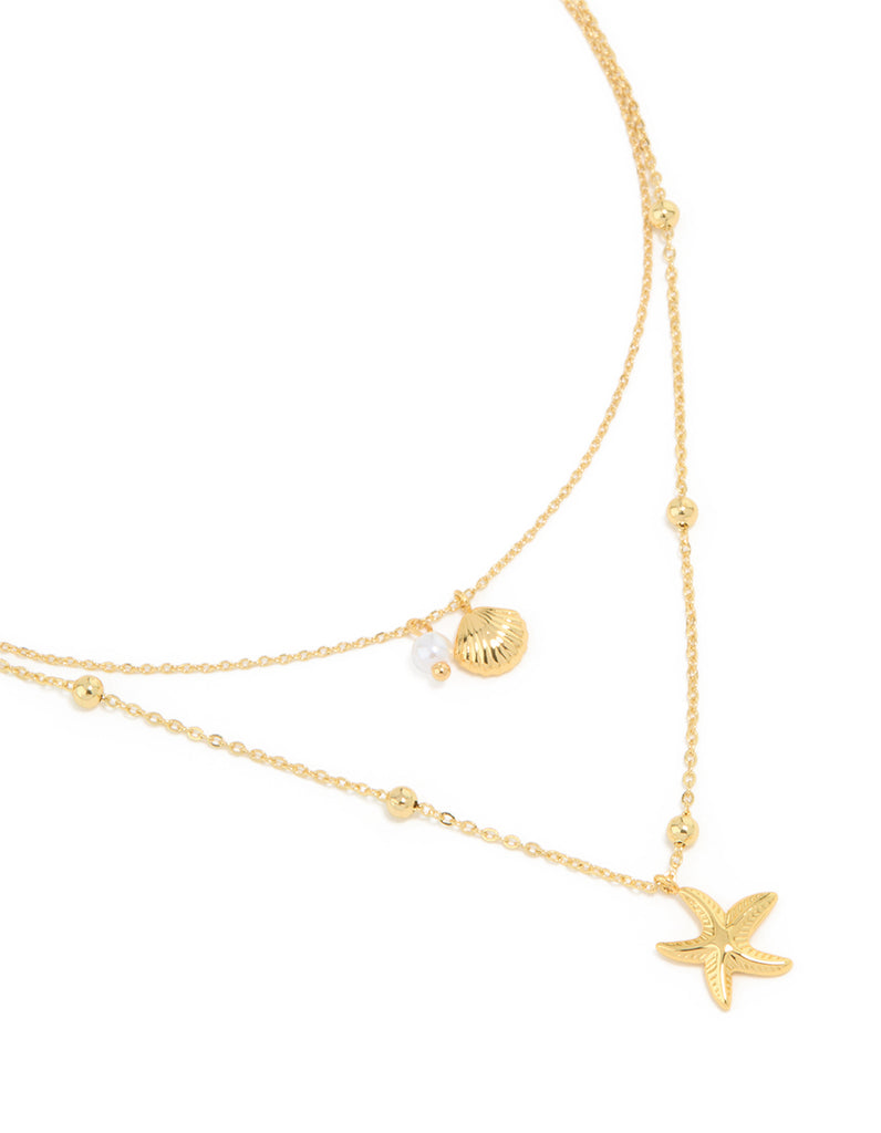 Waterproof Gold Plated Stainless Steel Star & Shell Layered Necklace ...