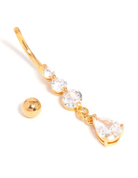 Gold Plated Cubic Zirconia Triple Drop Belly Bar - Lovisa