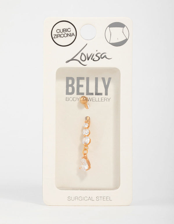 Gold Plated Cubic Zirconia Triple Drop Belly Bar - Lovisa