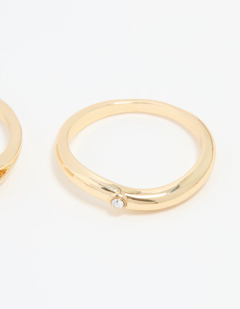 Gold Plated Organic Wave Stacking Rings 4-Pack - Lovisa