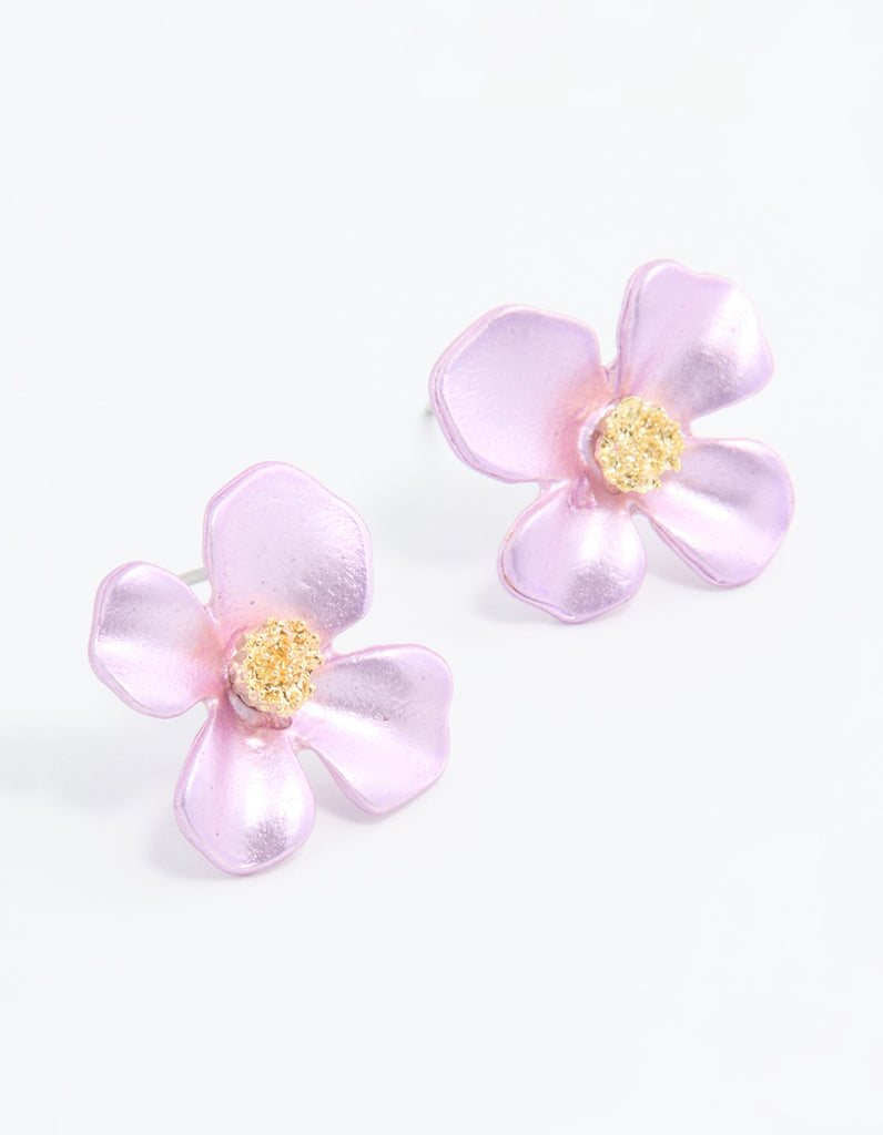 Gold Pink Pearlised Flower Stud Earrings - Lovisa