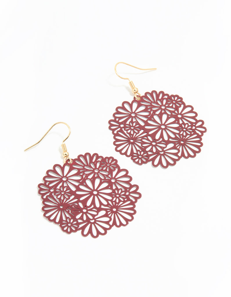Gold Pink Filigree Flower Drop Earrings - Lovisa