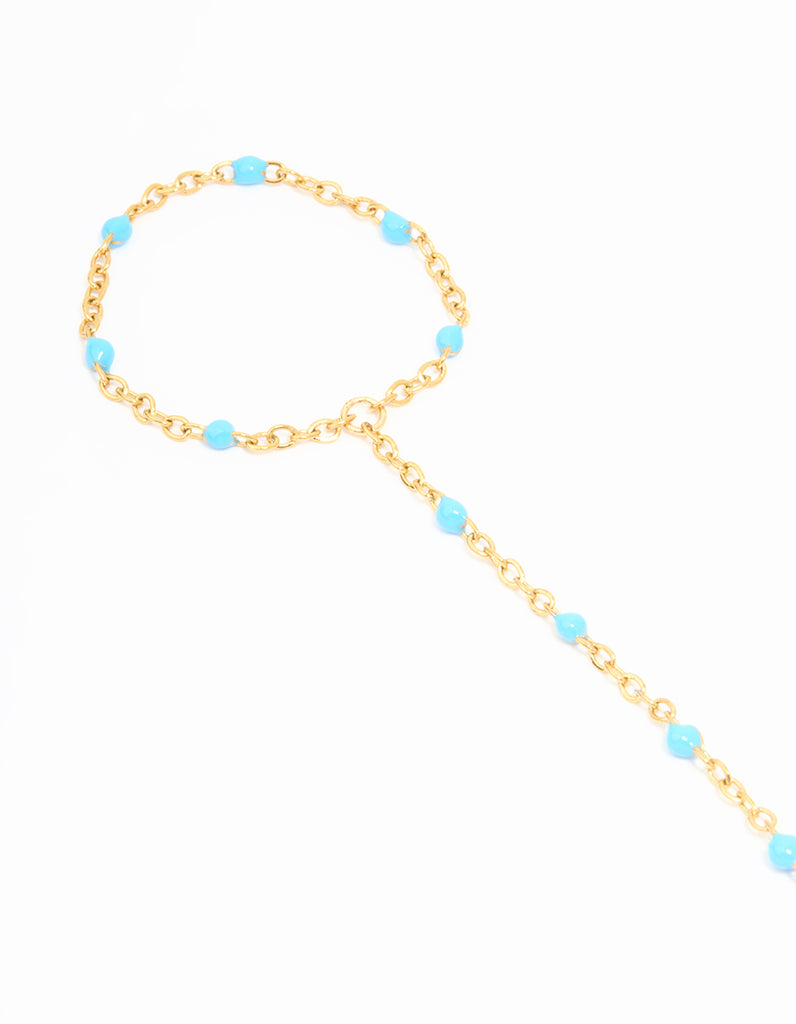 Waterproof Gold Plated Stainless Steel Blue Bead & Disc Hand Chain - Lovisa