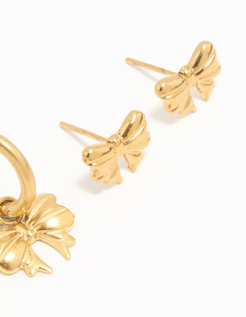 Waterproof Gold Plated Stainless Steel Bow Stacker Earrings 3-Pack - Lovisa