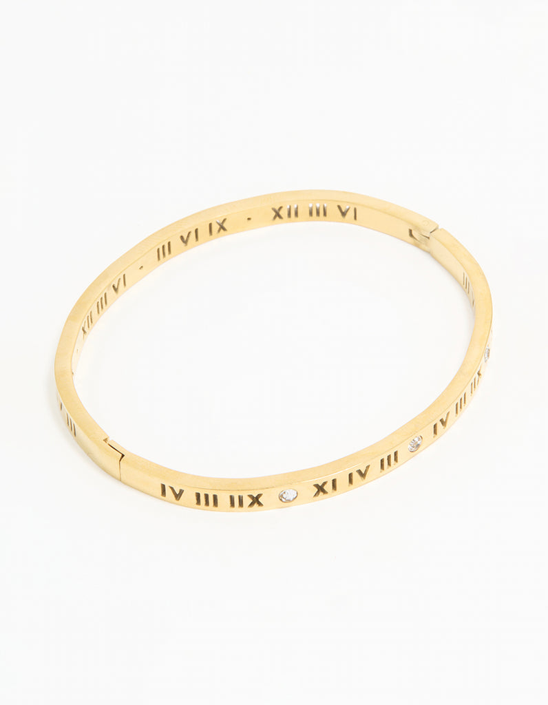Waterproof Gold Plated Stainless Steel Diamante Roman Numeral Hinge Ba ...