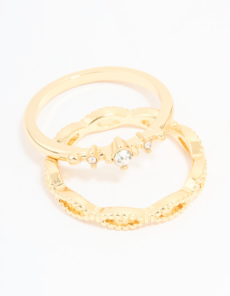 Gold Plated Diamante Rings 5-Pack - Lovisa