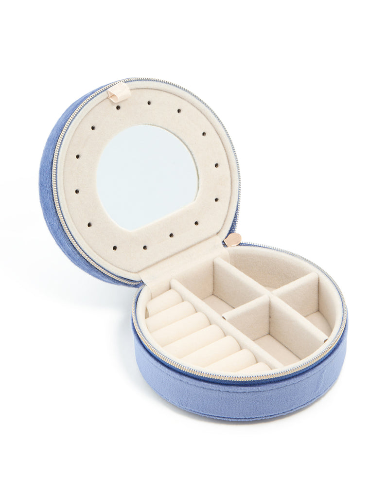 Blue Velvet Fabric Round Jewellery Box - Lovisa