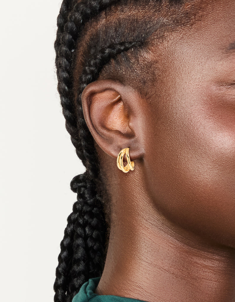 Waterproof Gold Plated Stainless Steel Double Row Hoop Earrings - Lovisa