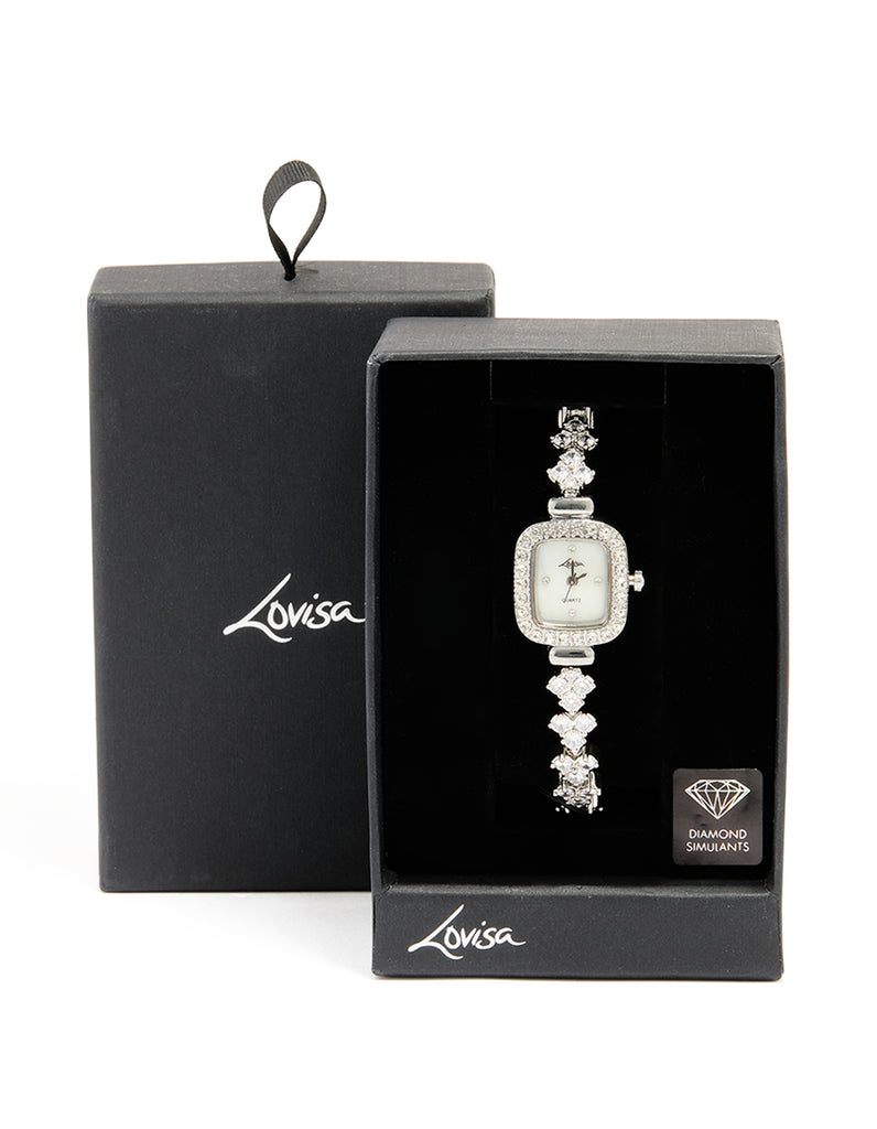 Silver Cubic Zirconia Rectangle Face Watch - Lovisa