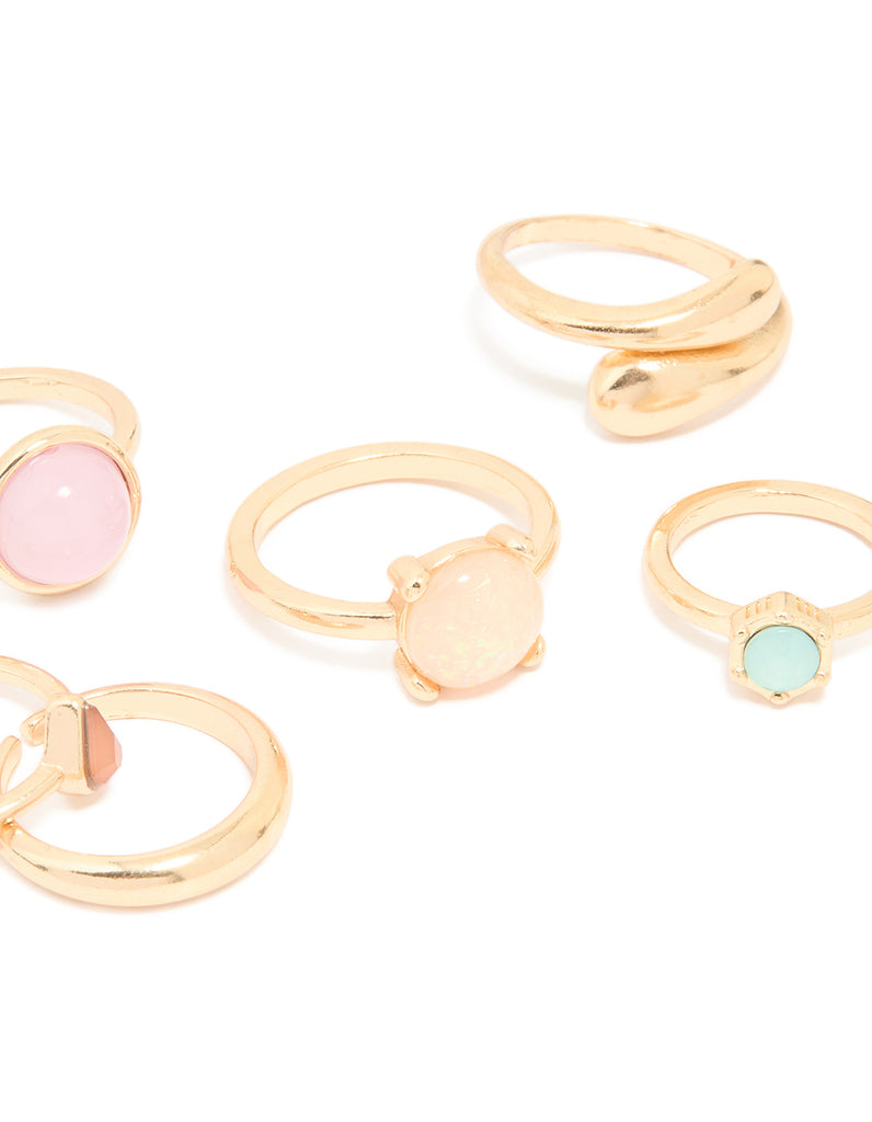 Gold Mixed Stone Rings 6-Pack - Lovisa