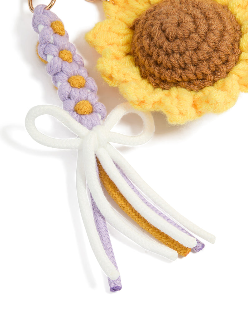 Crocheted Sunflower & Purple Flowers Key Chain - Lovisa
