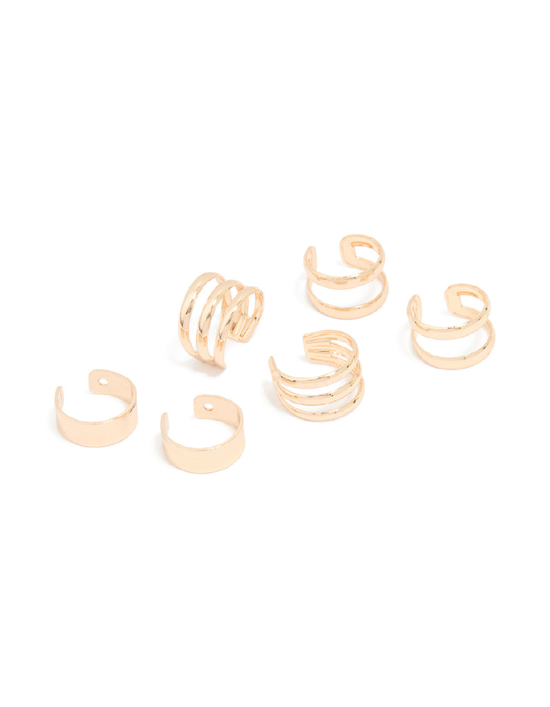 Gold Stacked Ear Cuffs 6-Pack - Lovisa