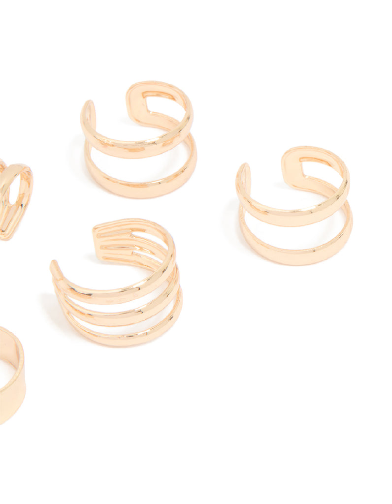 Gold Stacked Ear Cuffs 6-Pack - Lovisa