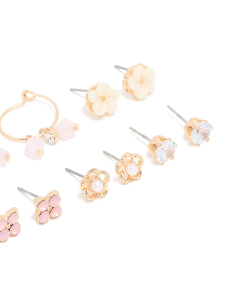 Gold Pearl & Floral Stud Earrings 7-Pack - Lovisa