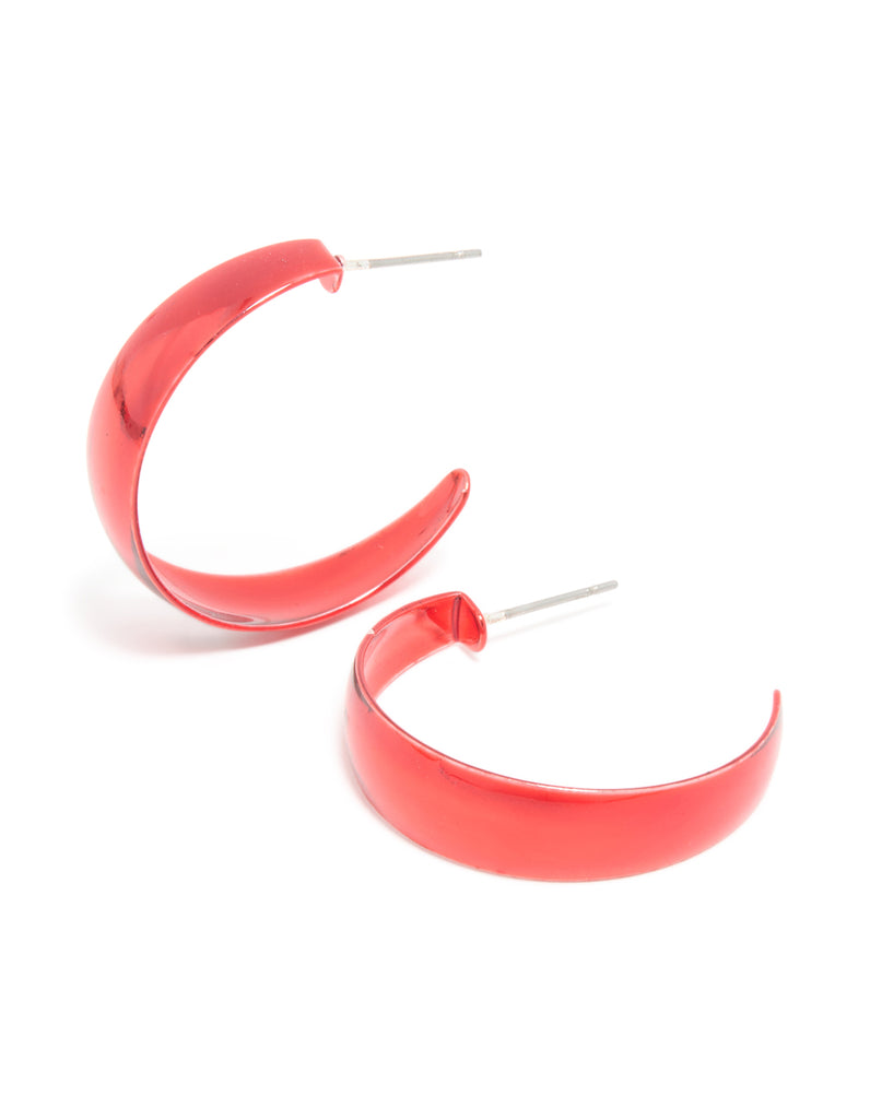 Red Coated Metal Matte Hoop Earrings - Lovisa