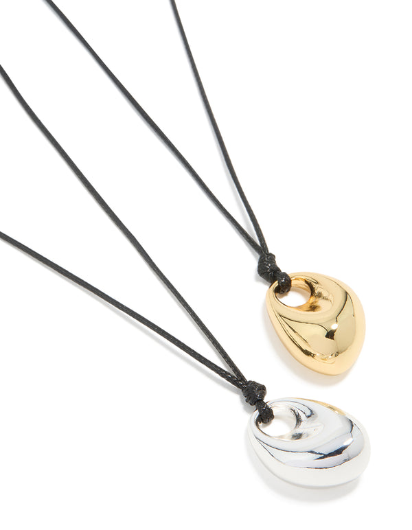 Mixed Metal Plated Organic Oval Black Cord Necklaces 2-Pack - Lovisa